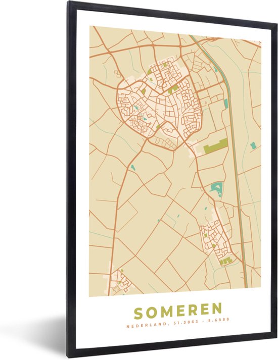 Fotolijst incl. Poster - Someren - Vintage - Plattegrond - Kaart ...