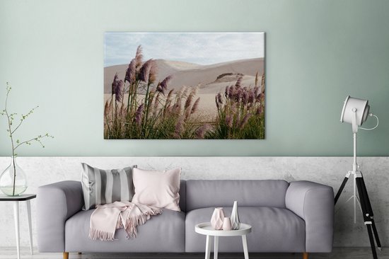 Canvas Schilderij Pampasgras - Zand - Planten - Duin - 140x90 cm - Wanddecoratie | bol.com