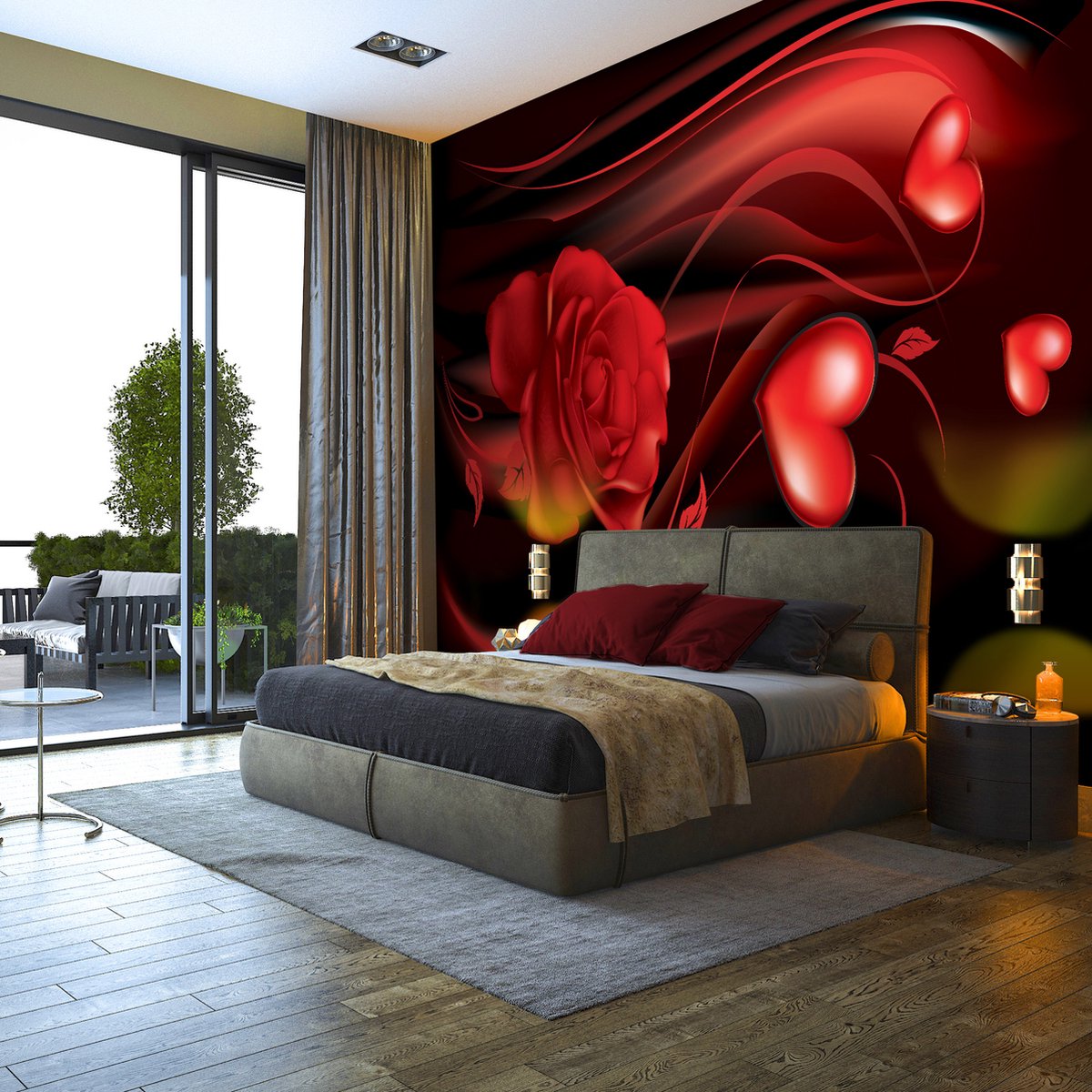 Fotobehangkoning - Fotobehang - Romantisch - Roos - Hartjes - Liefde ...