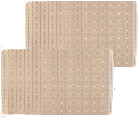 2x stuks badmatten/douchematten beige vierkant patroon 69 x 39 cm ...