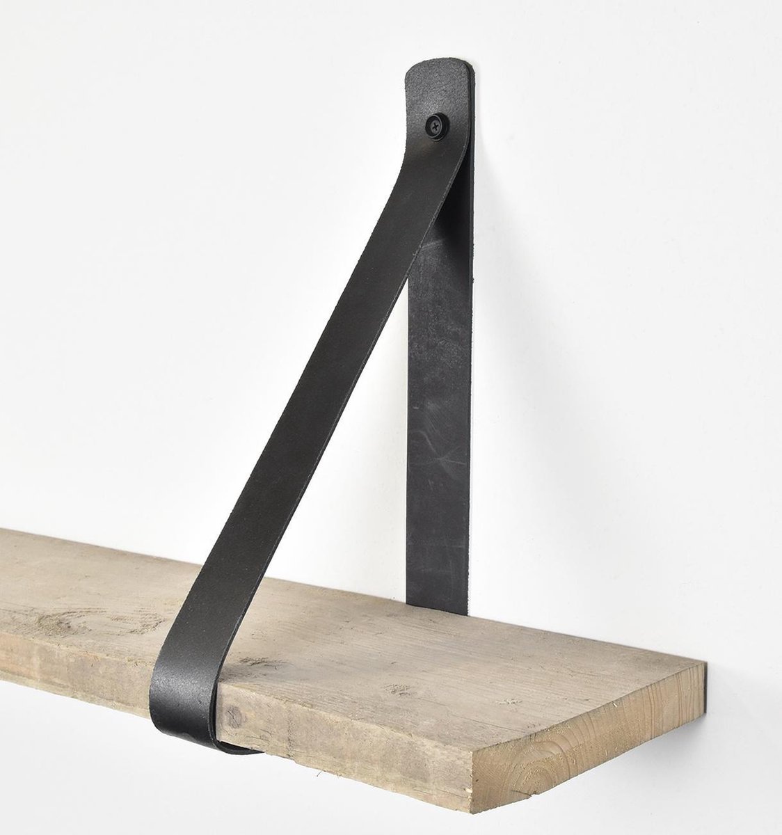 Barnwoodweb Wandplank Oud Steigerhout met Lederen Zwarte Plankdragers ...