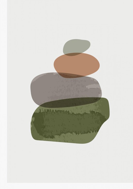 Canvas schilderij - Foliage line art drawing with abstract shape ...