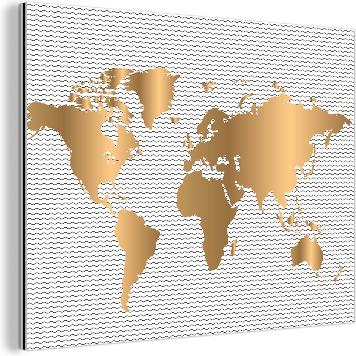 World Map Gold Waves Décoration murale en aluminium 120x90 cm | Carte ...