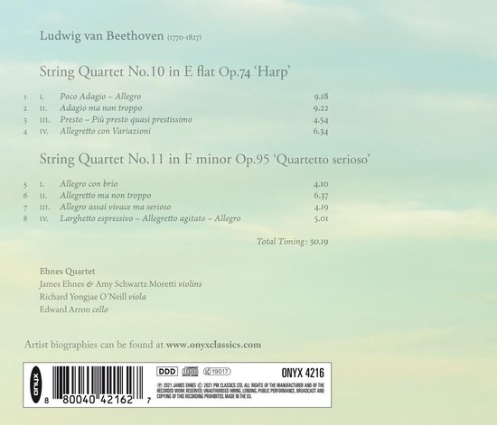 Ehnes Quartet - Beethoven String Quartets Opp. 74 & (CD), Ehnes Quartet | CD (album) |... | bol.com