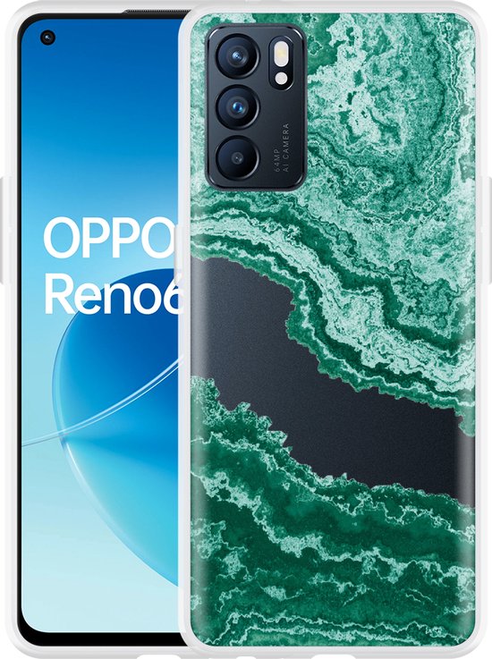 Oppo Reno6 5G Hoesje Turquoise Marble Art - Designed by Cazy | bol