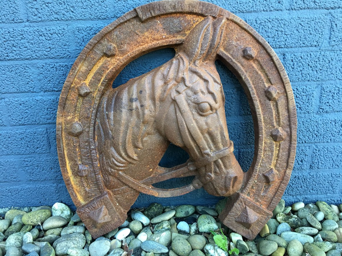 Fer à cheval très grand et grand avec tête de cheval, en fonte ...