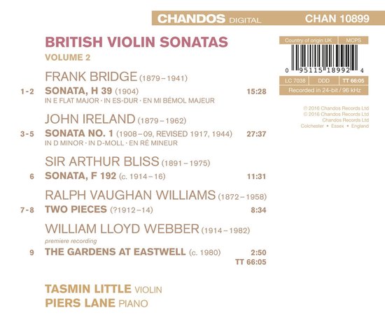 Tasmin Little & Piers Lane - British Violin Sonatas,Volume 2 (CD ...