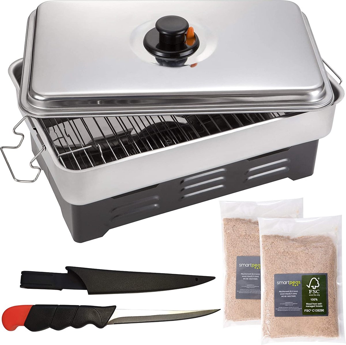 Tafelrookoven RVS vis roken mini-rookoven + 2 x rookmeel & fileermes ...