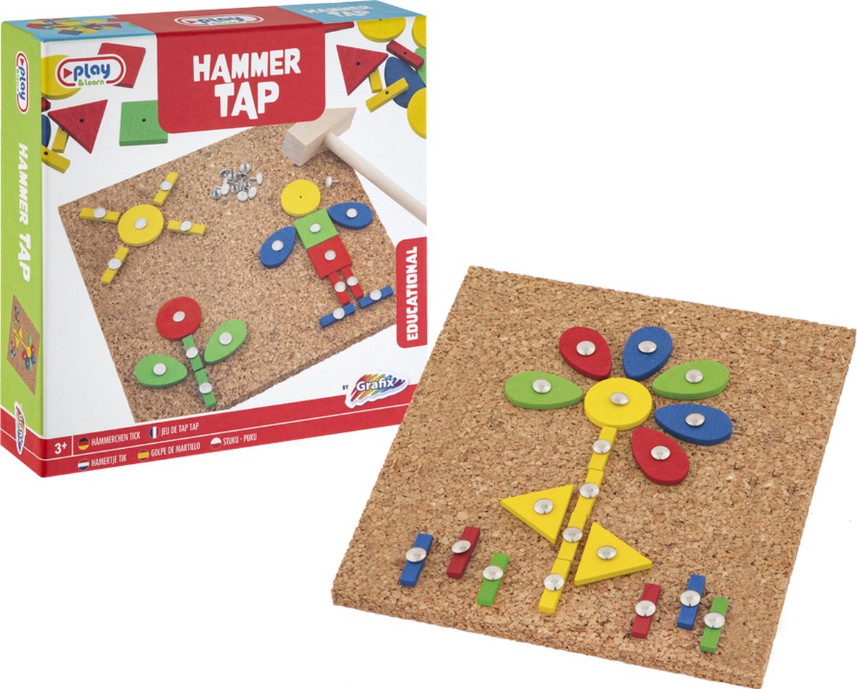 Grafix Hamertje Tik | 74-delig | Werkplaat van kurk | Houten Hamer | 32 ...