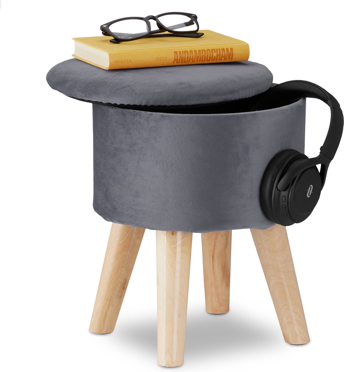 Relaxdays krukje met opbergruimte - voetenbank - zitkruk kaptafel ...