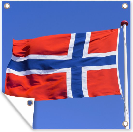 Tuin poster Noorse vlag in de blauwe lucht - 200x200 cm - Tuindoek ...