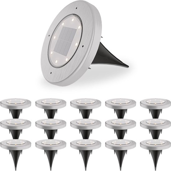 HOFTRONIC - 16x Ellis Solar Grondspots Buiten RVS - 8 LEDs - IP65 ...