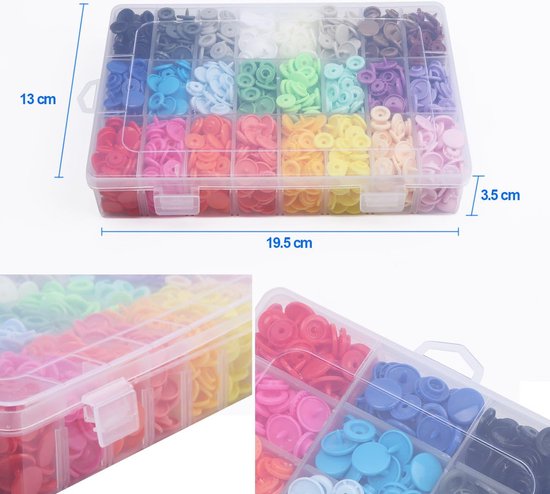Naaivrij T5 Drukknopen 408 Set in 24 Kleuren Plastic Knoppen met ...