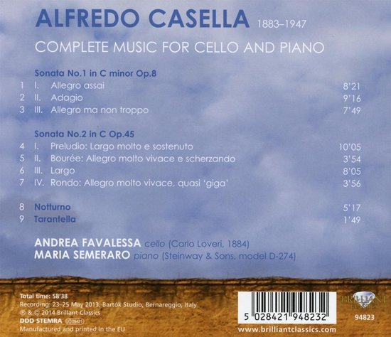 Casella: Complete Music For Cello And Piano, Maria Semeraro | CD (album ...