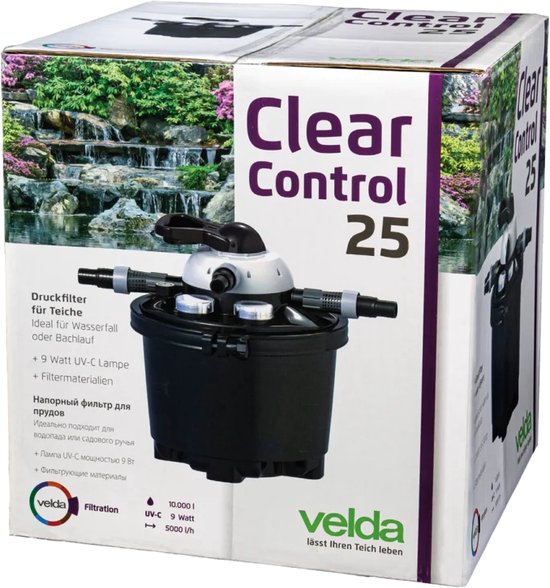 Velda Clear Control 25 + UV-C drukfilter met 7-standenkraan + UV-C Unit ...