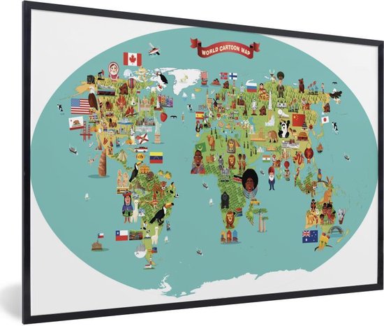 Fotolijst incl. Poster - Een cartoontekening van een kaart van de ...