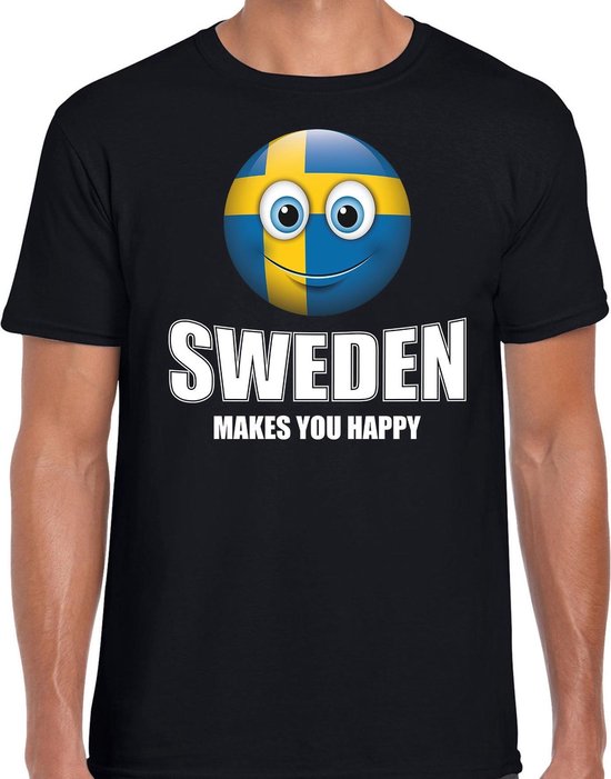 Sweden makes you happy landen t-shirt Zweden met emoticon - zwart ...
