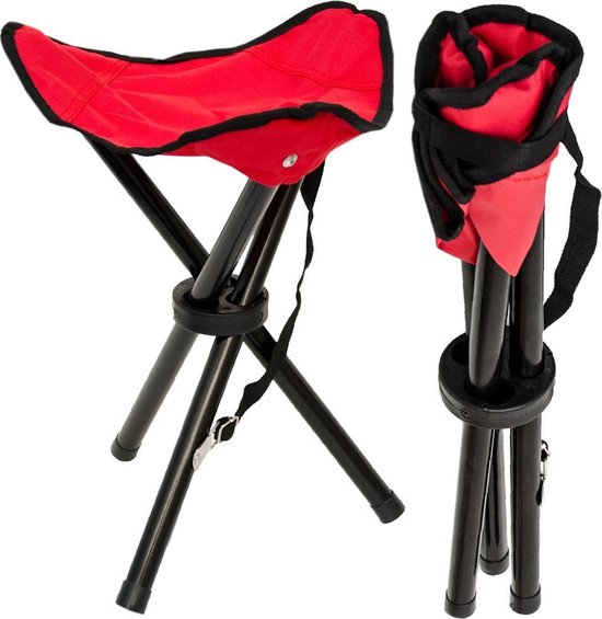 Opvouwbare driepootkruk - Campingstoel met stalen frame, draagriem en ...
