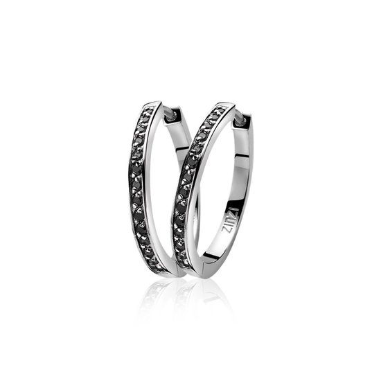 Zinzi zilveren oorringen 24 x 3mm zwarte zirconia's met luxe klapsluiting ZIO192B | bol.com