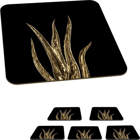 Onderzetters voor glazen - Aloë Vera - Goud - Blad - 10x10 cm ...