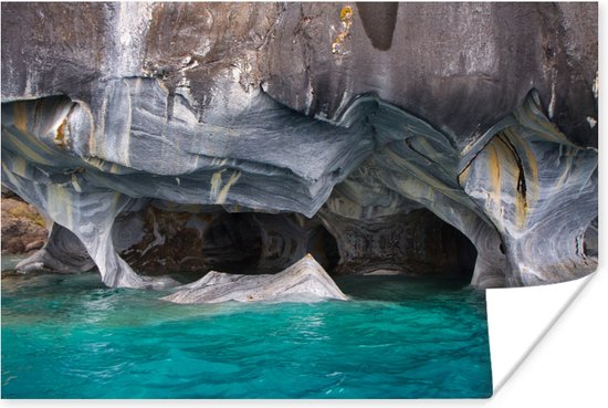 Eau bleue claire dans les grottes de marbre chiliennes Poster 90x60 cm ...