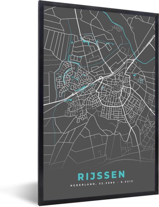 Fotolijst incl. Poster - Plattegrond - Rijssen - Grijs - Blauw - 80x120 ...