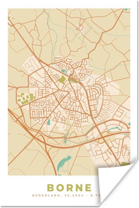 Poster Plattegrond - Borne - Vintage - 20x30 cm | bol