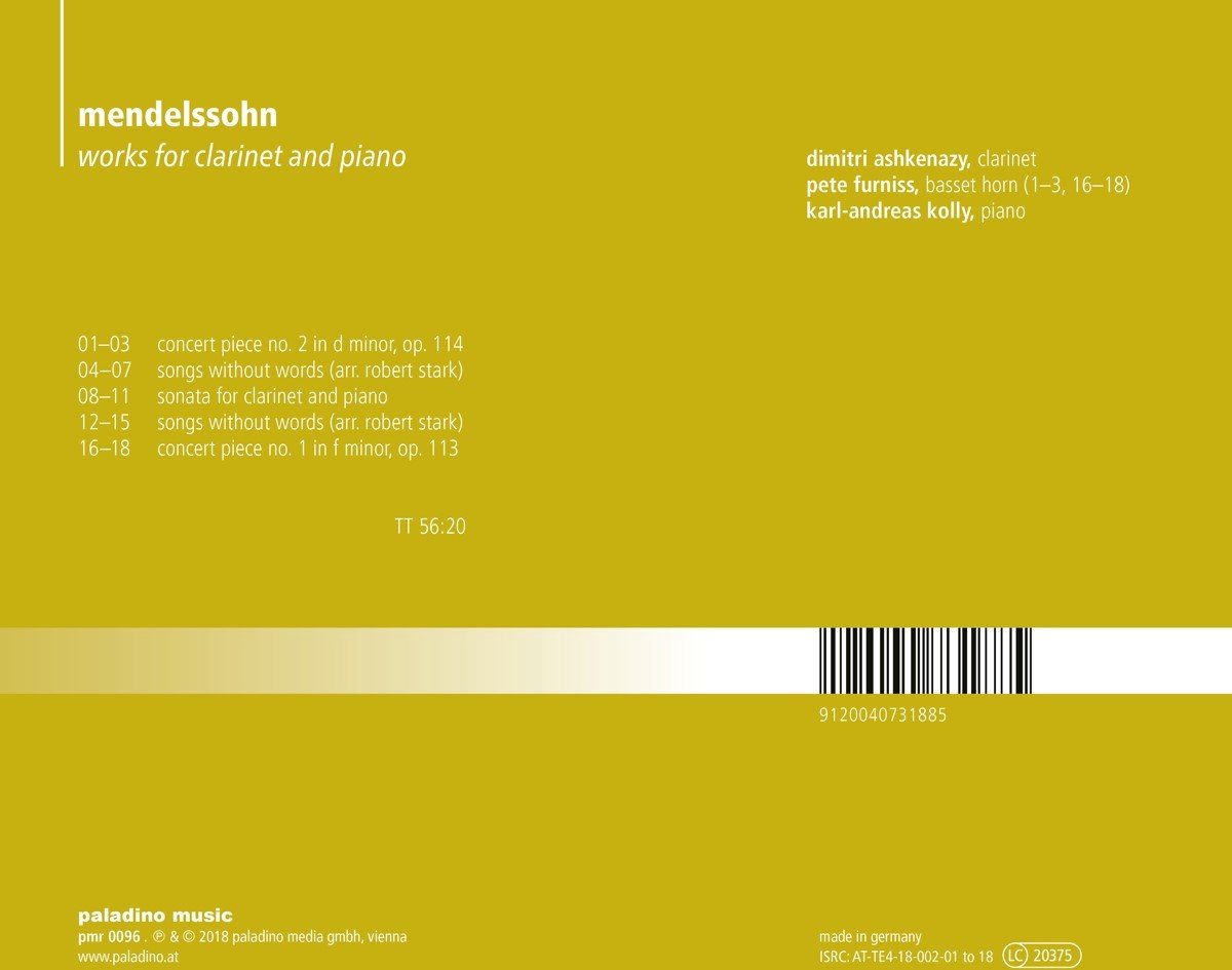 Mendelssohn: Works For Clarinet And Piano, Karl-Andreas Kolly | CD ...