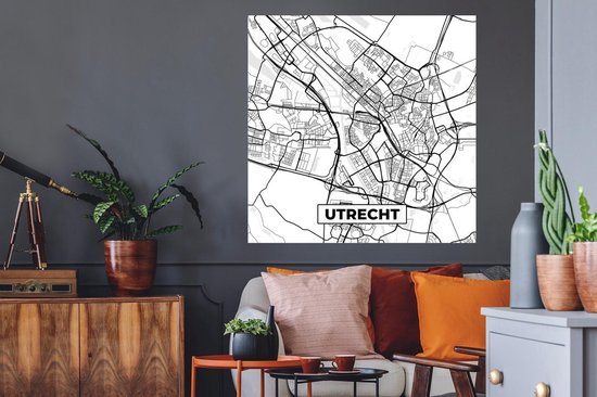 Muurstickers - Sticker Folie - Kaart - Utrecht - Zwart - Wit - 100x100 ...
