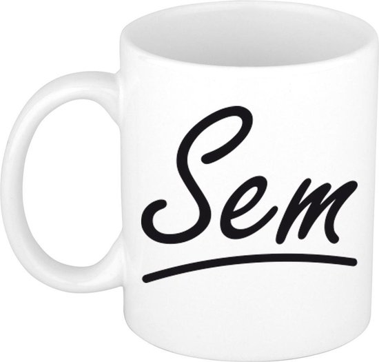 Sem naam cadeau mok / beker met sierlijke letters - Cadeau collega ...