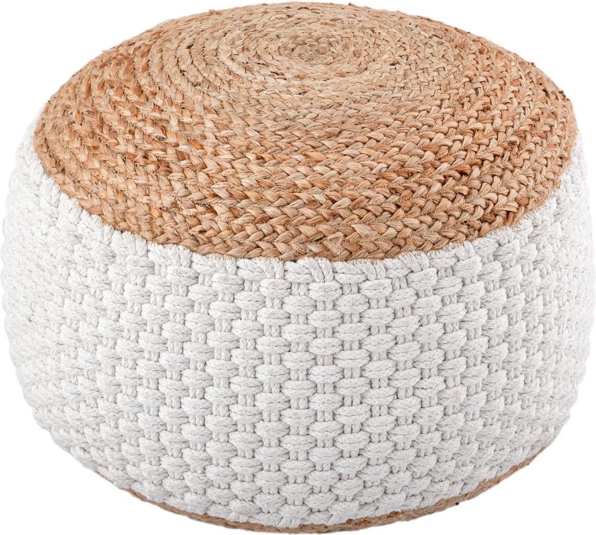 Sunfield Gebreide Jute Poef witte rand | Velours Poefs Rond ...