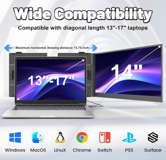 Laptop scherm – Laptop scherm uitbreider – Draagbaar scherm – Extra ...