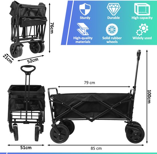 Bolderkar - Inklapbare Bolderwagen - Opvouwbaar - Capacité de charge ...