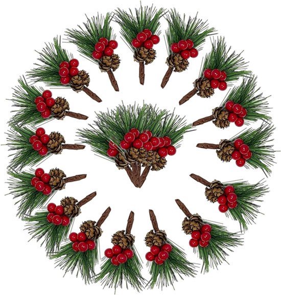 Kunstmatige Dennentakken met Bessen en Pitten - Kerstdecoratie Set - 20 ...