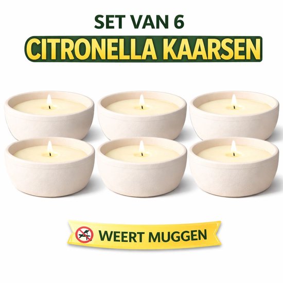 Spaas Citronella Kaarsen Set van 6 – Weert Muggen – Keramisch Schaaltje ...