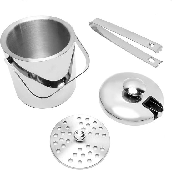 IJsemmer met deksel en zeef, 1300 ml capaciteit, dubbelwandig RVS ...