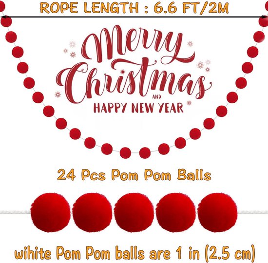 Kerstslinger Pompons Rood Wit Groen 3 Stuks - Kerstboom Versiering ...