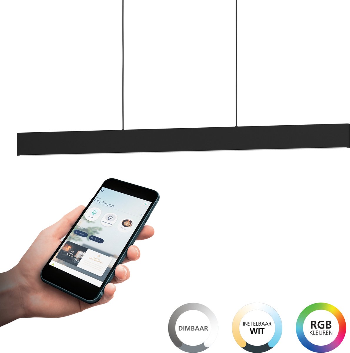 EGLO connect.z Andreas-Z Hanglamp - 117 cm - Zwart/Wit - Instelbaar RGB ...