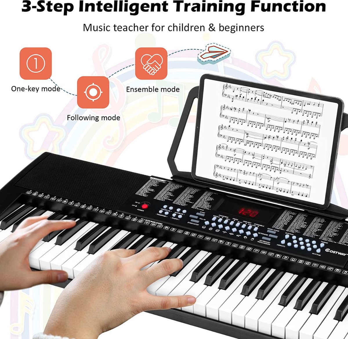 COSTWAY 61-Toetsen Keyboard Piano - 83x27,5x9cm - zwart | bol