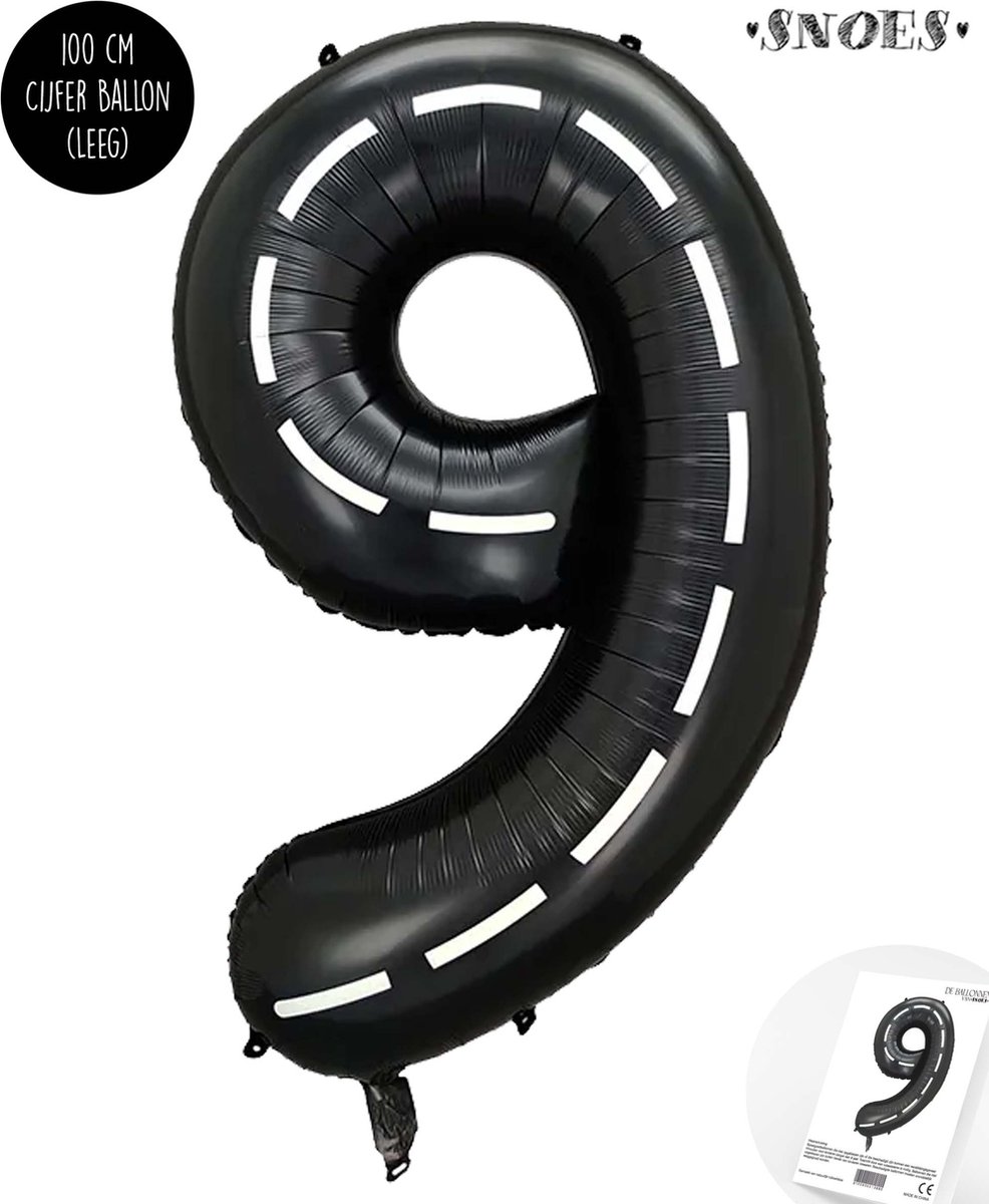 Cijfer Helium Folie Ballon XXL - 9 jaar cijfer - Zwart - Wit - Race ...
