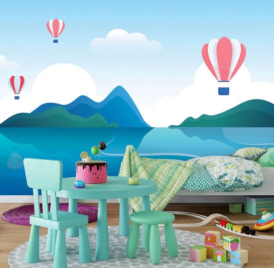 Fotobehang - Vlies Behang - Luchtballonnen boven de Bergen en Zee ...