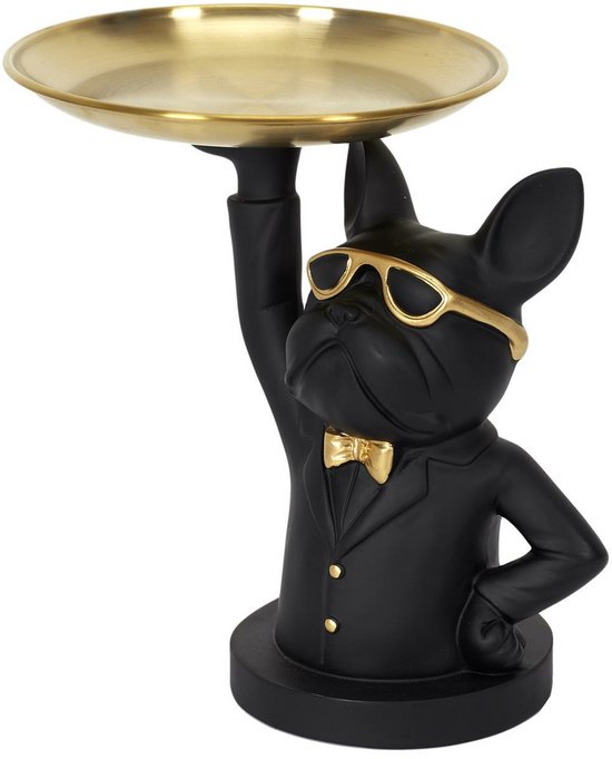 Beeld Bulldog Butler - zwart - H 21 cm | bol