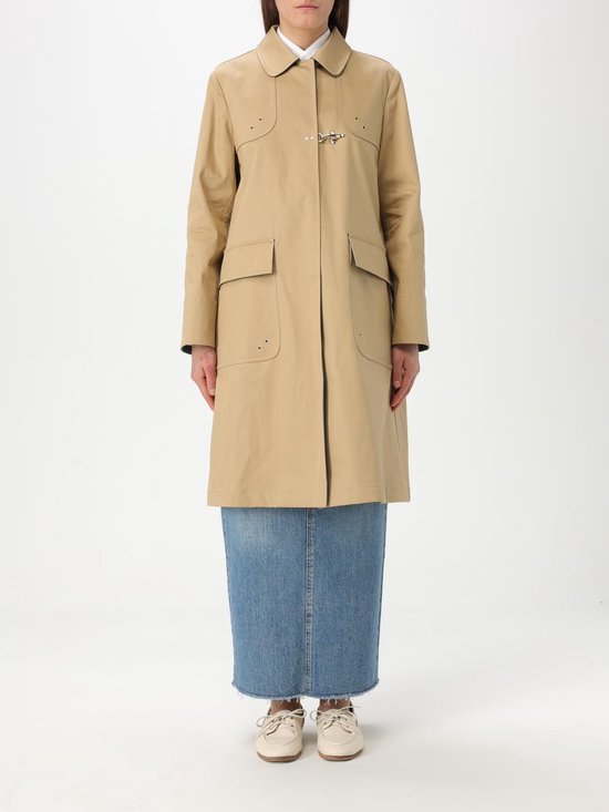 Long Cotton Coat with Hook Closure Wo - Beige Jackets | bol