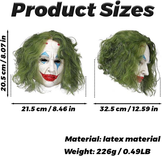 Allecto Plus - Siliconen clownmasker met lang groen haar voor heren ...