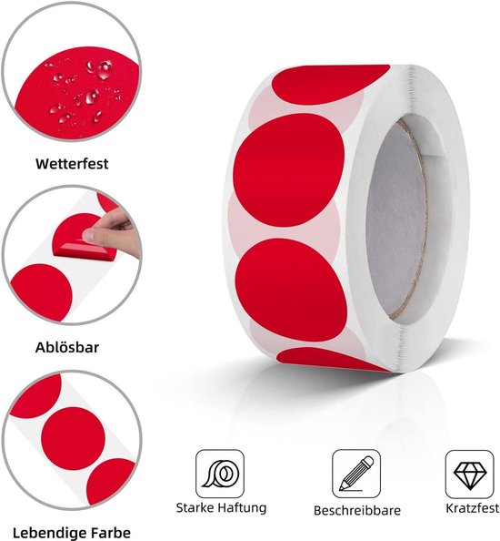 Ronde labels voor kleurcodering, 25 mm, rood, 500 stuks - handig voor ...