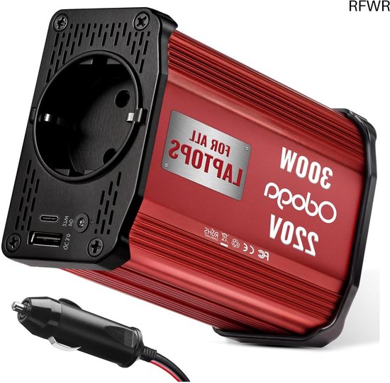 RFWR® 300W Auto Stroomtransformator 12V naar 230V met USB Poorten en ...