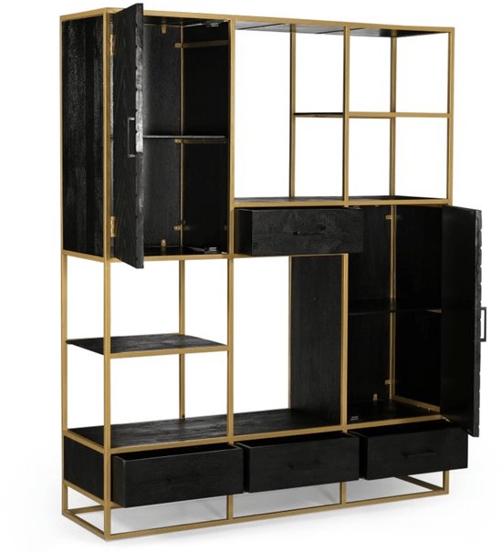 Mangohouten Vakkenkast Napels XXL Goud Mahom Industrieel - Vitrinekast ...