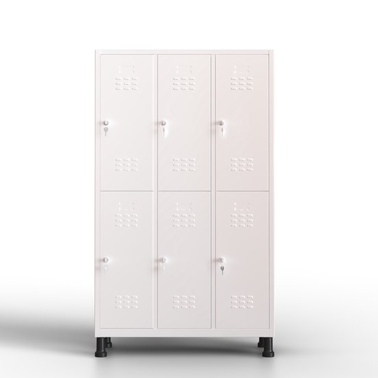 Metalen lockerkast 6 deuren, lockerkast met sleutel, wit, 180 x 97 x 40 ...