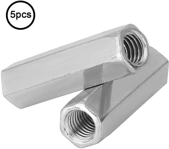 Allecto Plus - 5 stuks M10 Moer Lange Staaf Koolstofstaal - Zeshoekige ...