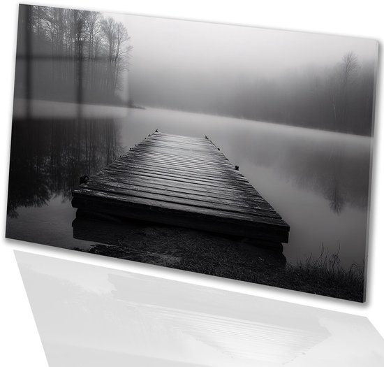 Mistige houten steiger in stilte - Mist glazen schilderij - Schilderij ...